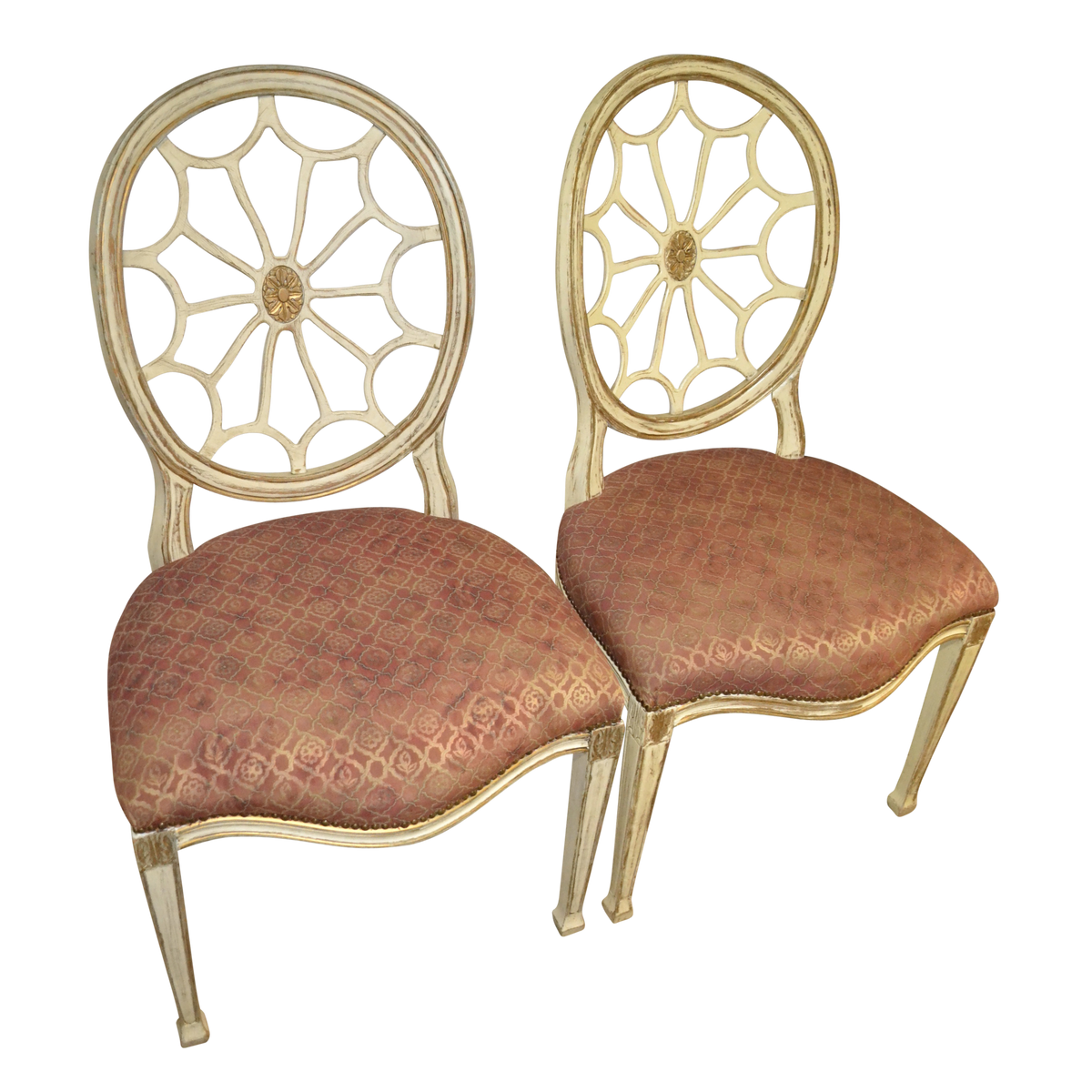 Painted Spider Back Hepplewhite Chairs with Patterned Upholstery - a P ...